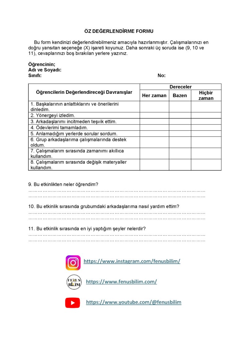 ÖĞRENCİ PORTFOLYO DOSYA DÖKÜMANLARI | FENUS BİLİM